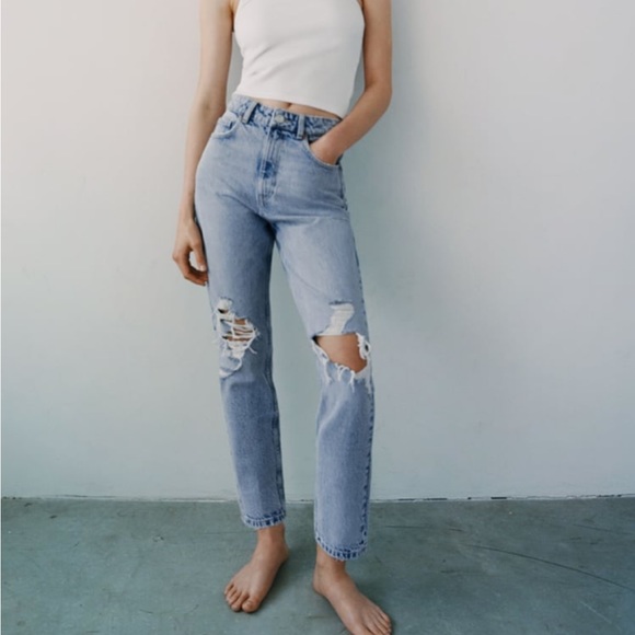 Zara | Jeans | Zara Ripped Mom Fit Jeans | Poshmark